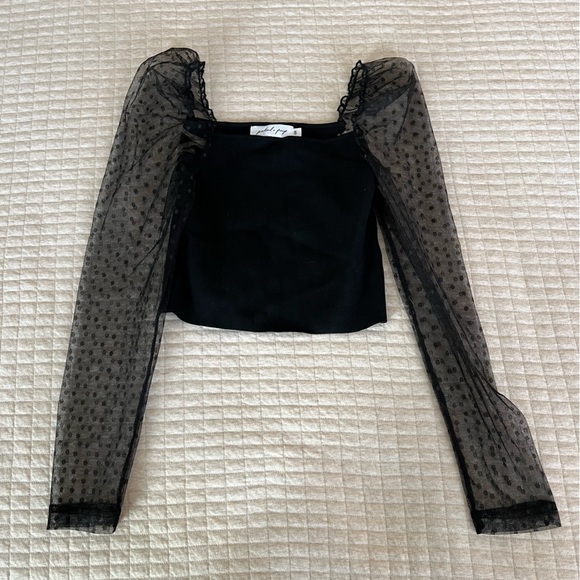 Petal & Pup | Tops | Petal Pup Black Sheer Polka Dot Mesh Long Sleeve ...